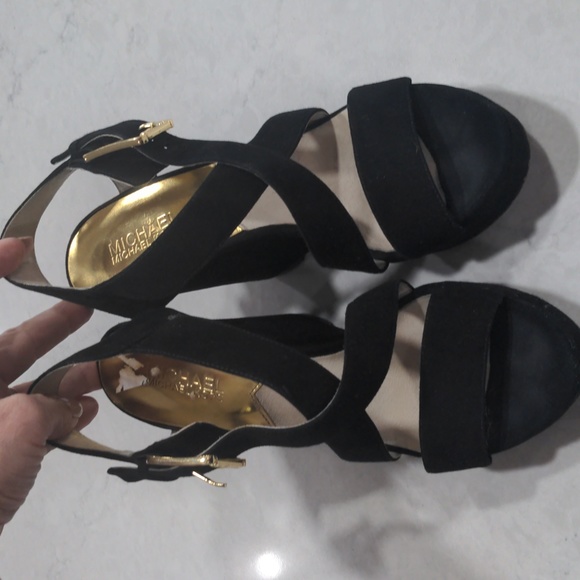 Michael Kors | Shoes | Michael Kors Black Soft Suede Criss Cross Wedges ...